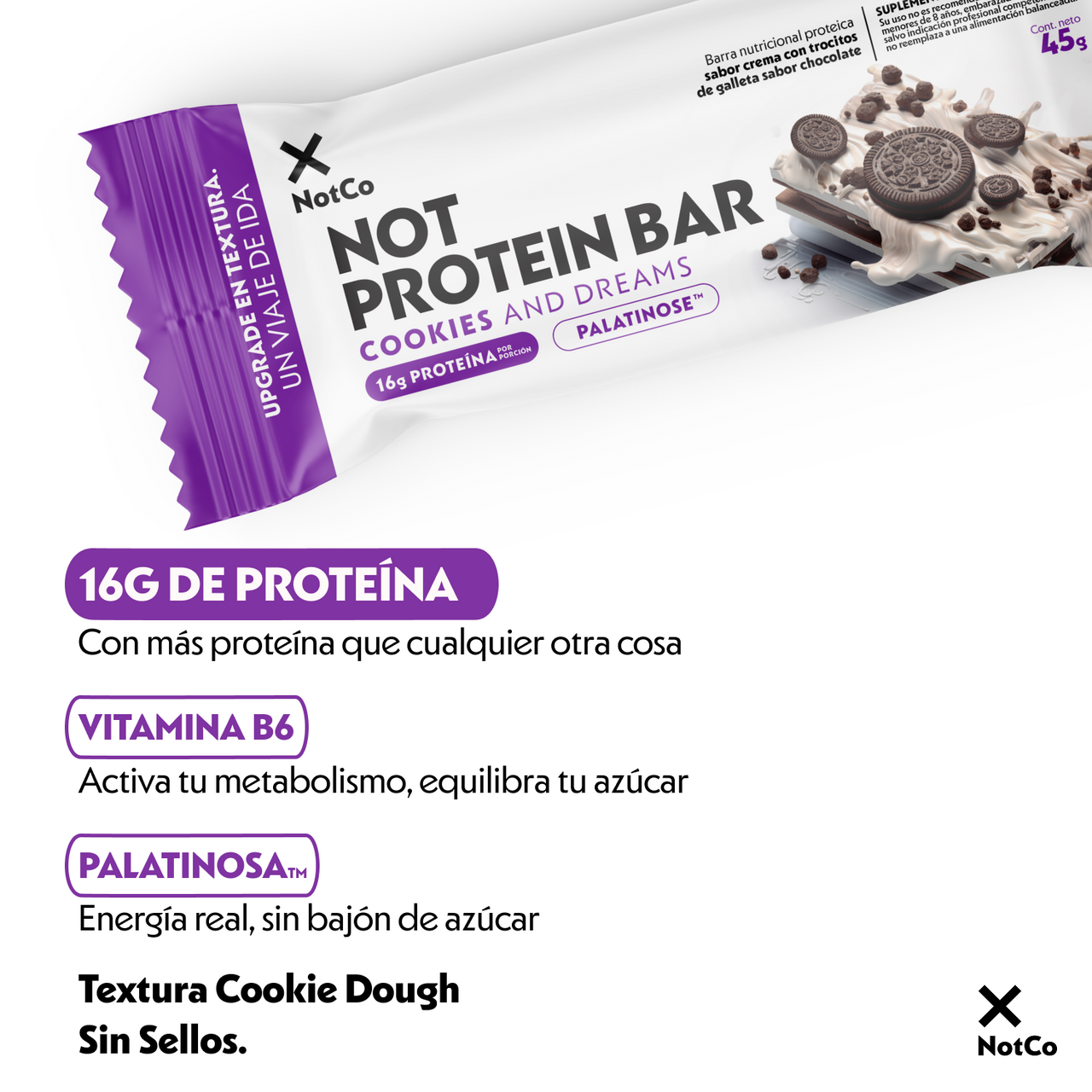 Barra de Proteína NotProtein Bar Cookies and Creams 5un 45g – Tienda NotCo